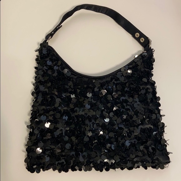 Bags | Black Sequin Handbag | Poshmark